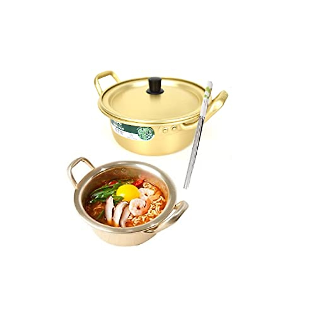 Korean Ramen Noodle Pot 6.3"(16cm) + Chopstick (1 Pair) + Dish scrubber, Made in Korea (Standard version)