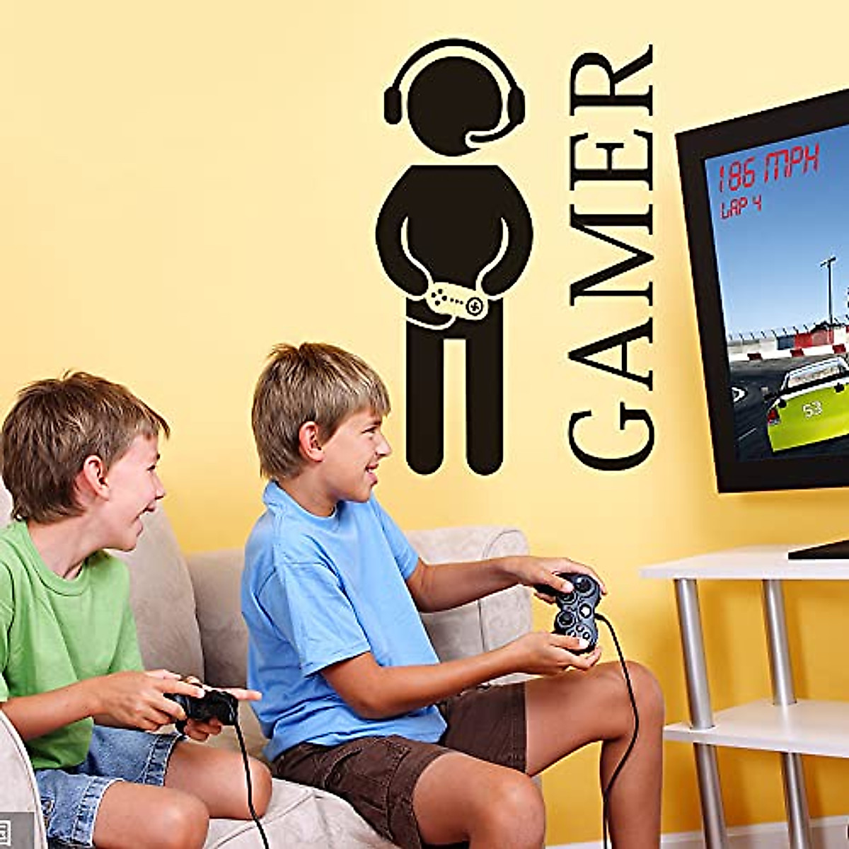 Gamer with Controller Wall Decal, Eat Sleep Game Boy Decal Wall Sticker, Vinyl Art Design Sticker Wall for Home, Playroom Bedroom Decoration Wallpaper (2)