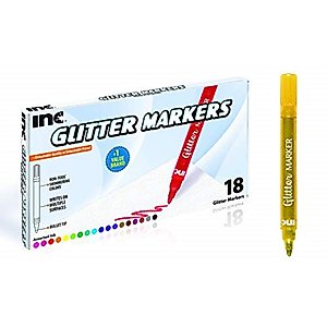 Inc. Multicolor Glitter Markers - 18 Assorted Colors, Sparkly Non-Toxic Water-Based Marker Set, Bullet Point Tip for Drawing, Coloring, Doodling, Journaling, Scrapbooking, DIY Art and Craft Projects