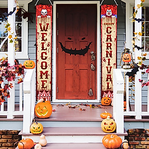 Avezano Halloween Evil Circus Door Cover Halloween Door Decorations Creepy Carnival Welcome Porch Banner Halloween Clown Hanging Banner Outdoor Indoor