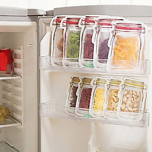 Reusable Mason Bottle Ziplock Bags, 10/20/40/80mason jar ziplock bags, Food Storage Fresh and Leak Proof Bags for Kitchen Camping Picnic Organizer (10Pcs)