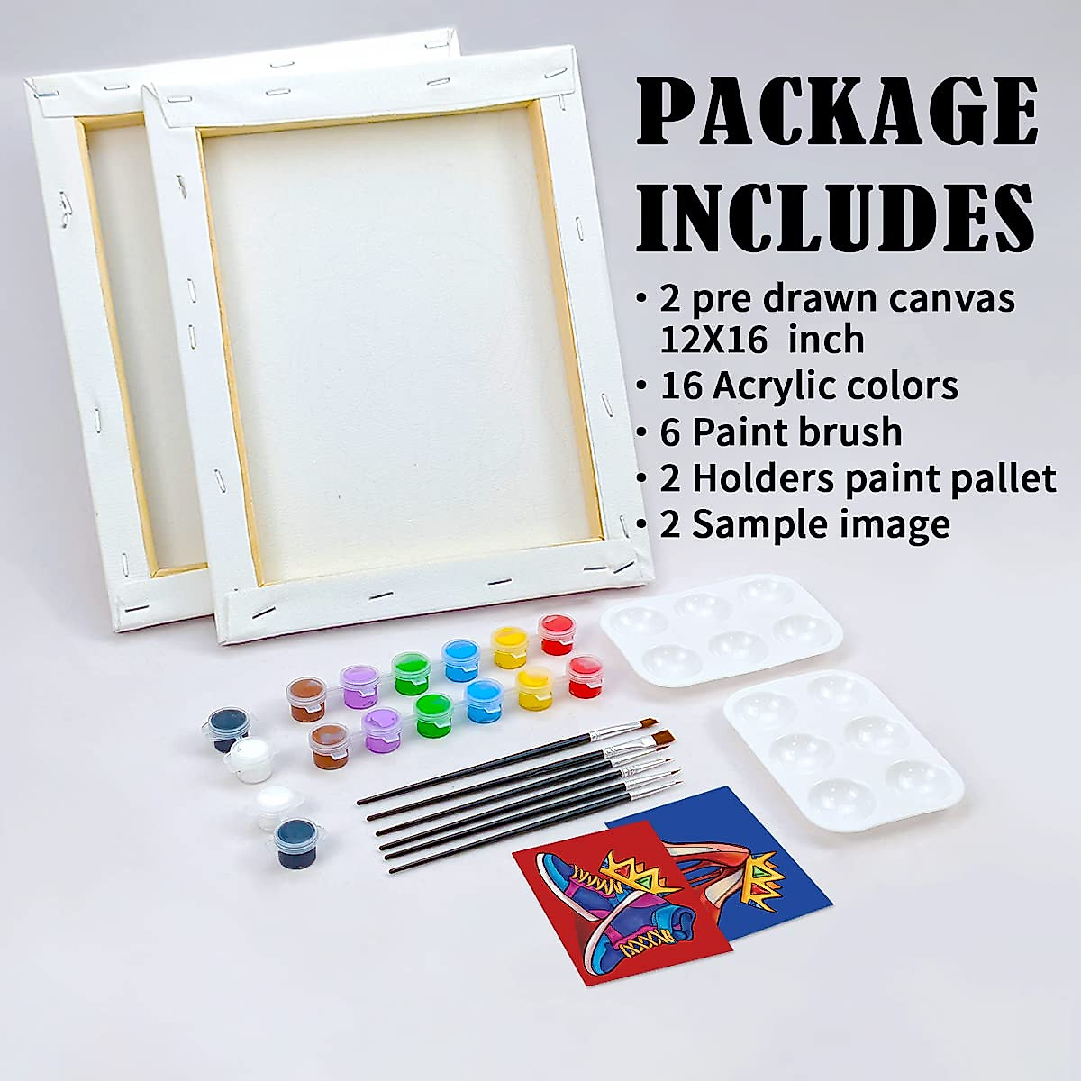 VOCHIC Couples Paint Party Kits Pre Drawn Canvas for Adults for Paint and Sip Date Night Games for Couples Painting kit 12x16 Crown High Heel Sneakers (2 Pack) Valentine