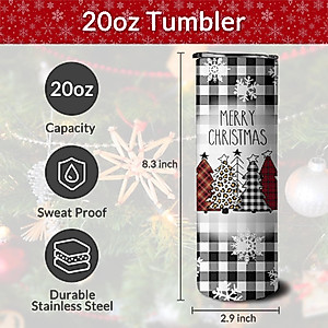 20 oz Christmas Skinny Tumblers with Lid and Straw, Buffalo Christmas Tree Stainless Steel Vacuum Insulated Travel Coffee Mug Cup Water Bottle, Christmas Decor Stuff Accessories Gifts for Women