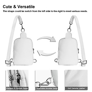 Befen Genuine Leather Crossbody Sling Bags for Women, Small Genuine Leather Cell Phone Wallet Purse Fanny Packs Belt Bag for Adult Walking(White)