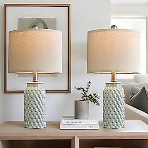 USumkky 20.5 inches Modern Ceramic Green Bedside Lamp Set of 2 for Bedroom Decor Farmhouse Table Lamp for Living Room Office Dorm