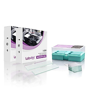 Labvida Pre-Cleaned Microscope Slide and Cover Slips Set, 144pcs of Dim.75x25x1mm Plain Slides, Super Grade Glass, 90°Corners, 1.2oz.(200pcs) of 22x22mm Cover Slips, 1# Thickness 0.13-0.16mm, LVQ090