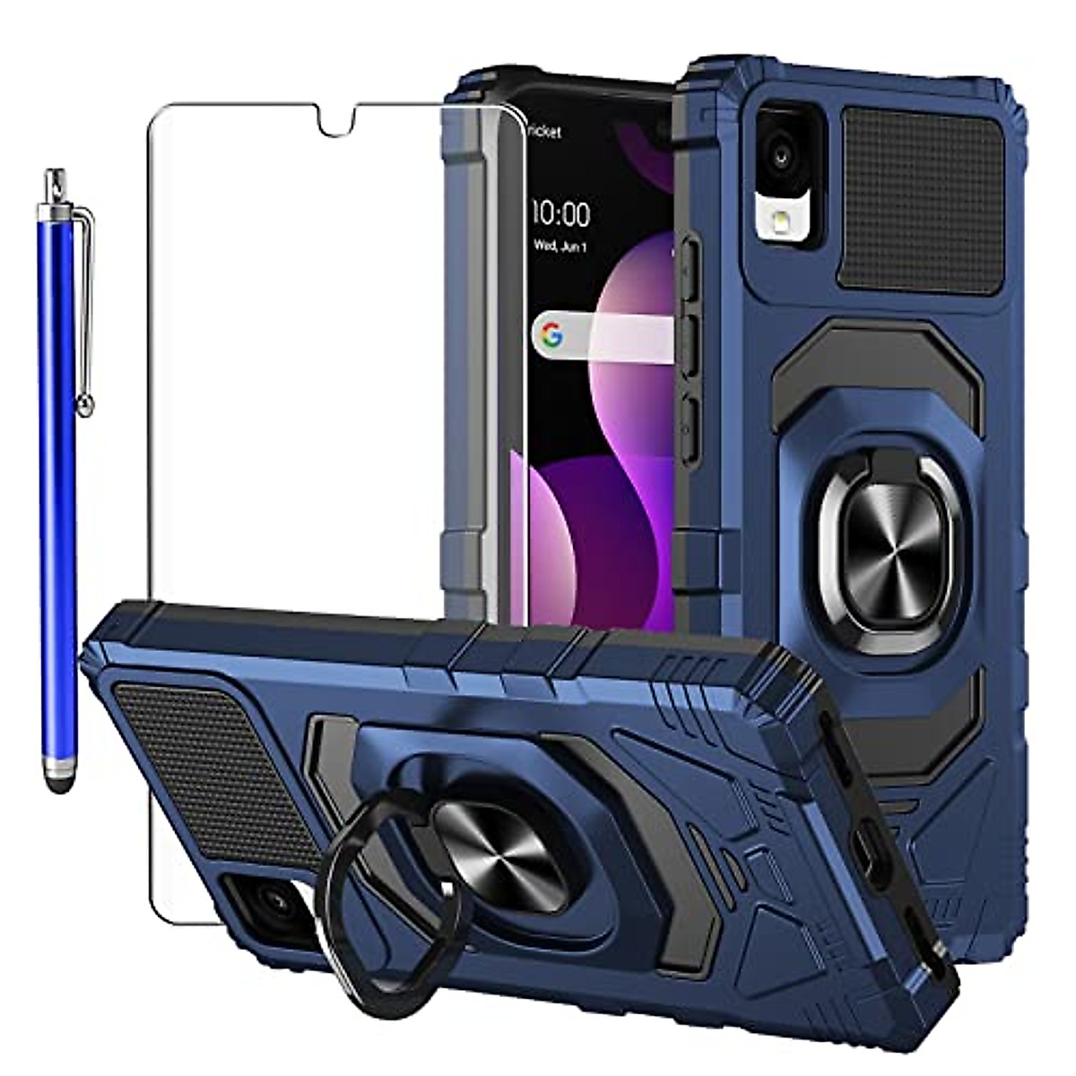 for TCL 30Z Case, with Tempered Glass Screen Protector Heavy Duty Protection Technology Built-in Kickstand Rugged Shockproof Protective Phone Case for Alcatel TCL 30Z 30 Z 4G LTE T602DL,(Blue)