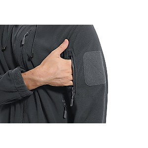 CRYSULLY Mens Fleece Jacket Coat Military Hoodie Winter Warm Zip Up Coat with Multi Pockets Grey M