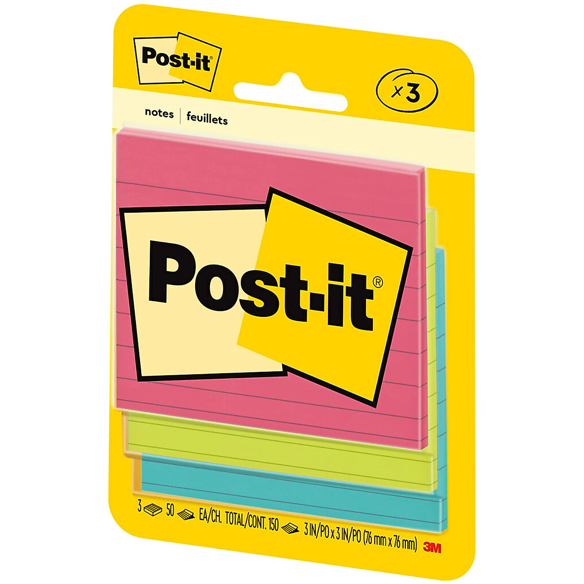 Post-it Notes, 3x3 in, 3 Pads, America's #1 Favorite Sticky Notes, Poptimistic Collection, Bright Colors (Magenta, Pink, Blue, Green), Clean Removal, Recyclable (6301-B)