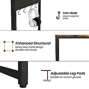 AWQM Computer Desk 39-Inch Writing Desk Home Office Small Study Workstation Industrial Style PC Laptop Table with Storage Bag and 4 Hanging Hooks