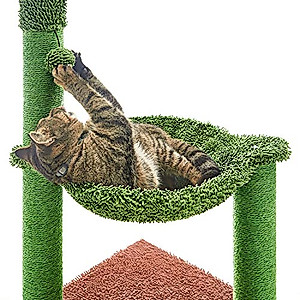Catinsider 35 Inches Cactus Cat Tree with Hammock and Full Wrapped Sisal Scratching Post for Cats Brown Large