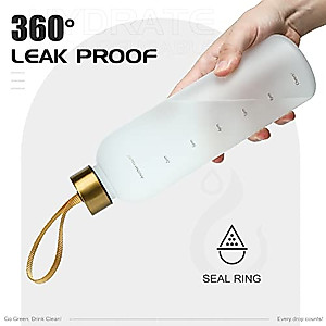 Opard 27oz Water Bottles with Times to Drink - Reusable Motivational Water Bottle with Time Marker and Strap - BPA Free Frosted Plastic - Gym, Sports, Travel (800ml)