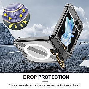 NINKI Compatible Samsung Galaxy Z Flip 5 Case with Ring,(Clear+Black) Samsung Flip 5 Case Magnetic Wireless Charging Heavy Duty Slim Shockproof Protective Phone Case for Galaxy Z Flip 5 5G Cases Clear