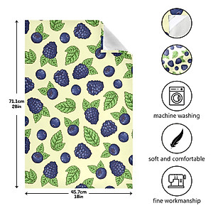 Summer Fruits Blueberry Kitchen Towel Set Fresh Grape Leaves Green Dish Towel Set of 1 Tea Towels Large 28''x18'' Multi-Purpose Washing Cloth Home Decorative Lint-Free Dishcloths for Restaurant Hous