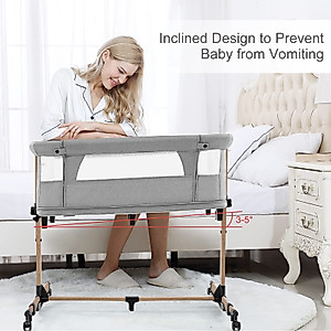 Jaoul 3 in 1 Baby Bassinets Bedside Sleeper & Playpen Design with Mattress Included, Easy Folding Travel Baby Crib Height Adjustable (Single, Khaki)