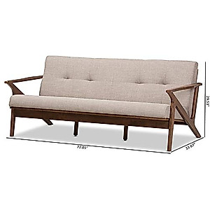Baxton Studio Bianca Fabric Sofa in Light Gray and Walnut Brown