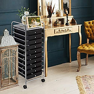 BestComfort Rolling Storage Cart with 10 Drawers, Mobile Utility Cart Storage Organizer with Lockable Casters, Multipurpose Storage Organizer Cart for School Office Home Beauty Salon