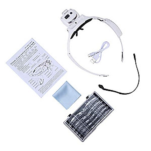 YOCTOSUN Head Magnifier with 5 LED Lights, Rechargeable Headband Magnifying Glass with 5 Interchangeable 1.2X, 1.8X, 2.5X, 3.5X, 4.5X Lenses, Great Magnifying Glasses for Jewelry, Arts and Crafts