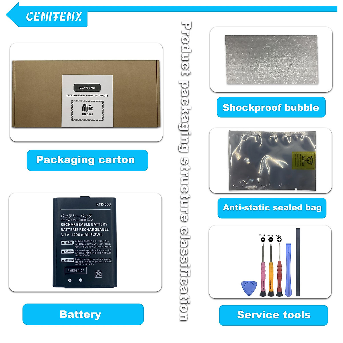 CENIFENX New 3DS Battery, KTR-003 3.7V 1400mAh Replacement for Nintendo New 3DS Game Player Battery, with Repair Tool Kit (Not for Nintendo 3DS, 3DS XL, New 3DS XL)