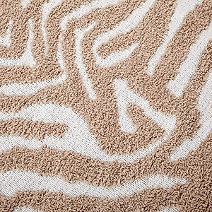 Snuggle Sac Beige Throw Blanket Reversible Zebra Print Knitted Textured Throw Blanket Farmhouse Soft Cozy Warm Couch Blanket, 50"x60"