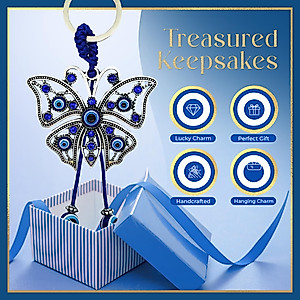LUCKBOOSTIUM Evil Eye Keychain, Blue Butterfly Keychain Accessories with Rhinestones, Bag Charms for Handbags, Purse Decorations, Car Keychain, Home & Car Hanging Ornament, Evil Eye Gifts for Women