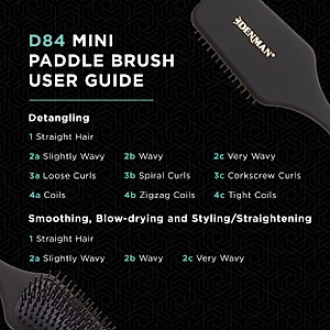 Denman (Black) Mini Paddle Cushion Hair Brush for Blow Drying, Detangling & On the Go Travel - Comfortable Styling, Straightening & Smoothing - For Women and Men, D84
