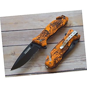 8 Inch Overall Tactical Rescue Stainless Steel Open Folding Pocket Knife With Clip Outdoor Survival Hunting Knife for Camping by Survival Steel