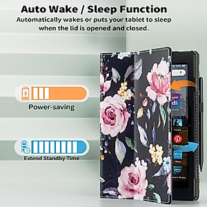 ANNAPRO Case for Amazon Kindle Fire HD 10 Tablet (ONLY Fit 11th Generation 2021 Release) & Fire HD 10 Plus Tablet - Slim Folding Stand Folio Cover with Auto Wake/Sleep and Hand Strap, Peony