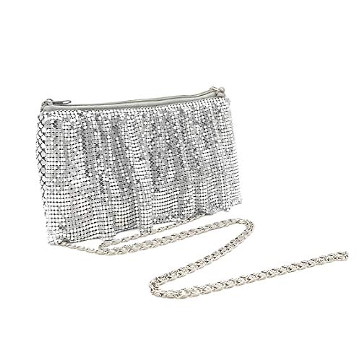 Frewahmesh Women Evening Clutch Metal Mesh purses handbags with shoulder chain strap for Cocktail Party Prom Wedding (Silver)