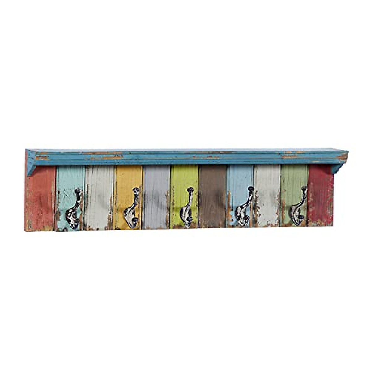 Deco 79 Wood 10 Hangers Wall Hook, 35" x 5" x 9", Multi Colored
