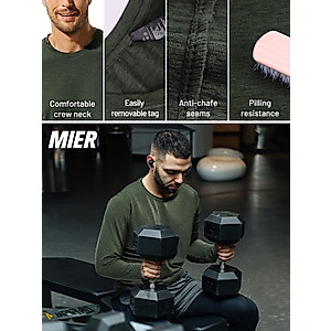 MIER X-Sofort Men's Long Sleeve Tee Shirts for Workout, Running, Gym, Athletic Buttery Soft Crew Neck Lightweight Dry Fit T-Shirts, Dark Green Heather, M