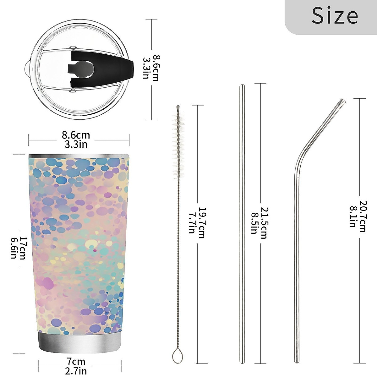 Wassud Circle Abstract 20 oz Tumbler with Lid and Straw Stainless Steel Double Wall Vacuum Tumblers Insulated Travel Coffee Mug for Cold and Hot Drinks