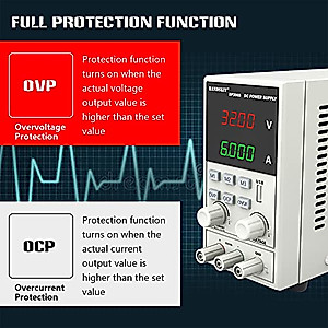DC Power Supply,HANDSKIT Bench Power Supply 32V 6A Variable Adjustable Switching Regulated Power Supply OVP OCP Digital LED Display with Multimeter Test Lead,Alligator Clip and Plug Adapter Power Cord