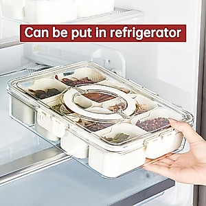 ALEXPRE 2 Pack Divided Serving Tray with Lid, Snack Box, Portable Snack Platters Organizer, Charcuterie Container with 8 Compartments & 5 Forks, Food Storage Containers, Keep Your Candy, Chips Fresh.