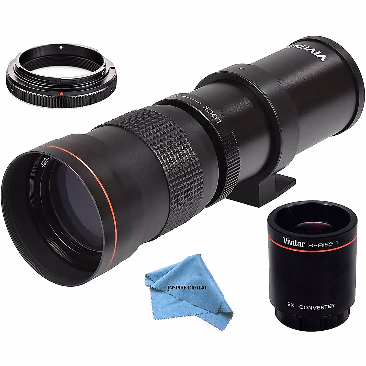 Inspire Digital High-Power 420-1600mm f/8.3 HD Manual Telephoto Zoom Lens for Canon EoS 80D,EoS 90D,Rebel T3,T3i,T5,T5i,T6i,T6s,T7,T7I,T8I,SL3,EoS 70D,EoS 5D,EoS5D IV,EoS 6D II,EoS 7D II SLR Cameras