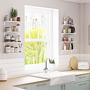 Wallniture Arras 17"x6" Floating Shelves for Wall Decor, Bookshelf Living Room Decor, Kitchen Shelves for Storage, Floating Shelf Unit for Dining Room, Home Office Wall Shelf Set of 8, White, Wood