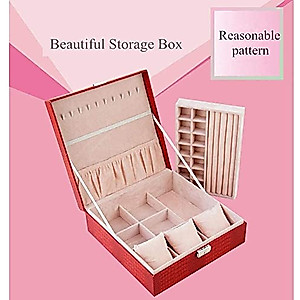 ZZYINH AN207 PU Exquisite Leather Jewlery Box Watch Box with Lock Packaging Jewlery Boxes Earrings Rings Bracelet Display Holder Case Small Jewelry (Color : Red)