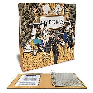 Better Kitchen Products Recipe Binder, Full Page 3 Ring Standard Binder Organizer Set (with 50 Page Protectors & 12 Category Divider Tabs) 11.5" x 12", Art Deco Roaring 20's Design