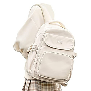 WEPOET Cute Middle School Backpack For Teen Girls,Waterproof Casual Bookbags,Lightweight Travel Daypack,Basic Laptop College Backpack For Women(White)