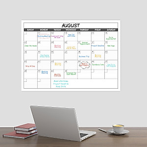 Dry Erase Calendar for Wall - Large Dry Erase Calendar, 28" x 40", Undated Monthly Calendar for Home, Office, Classroom, Erasable Laminated Calendar Whiteboard with 6 Markers ＆ 6 Stickers
