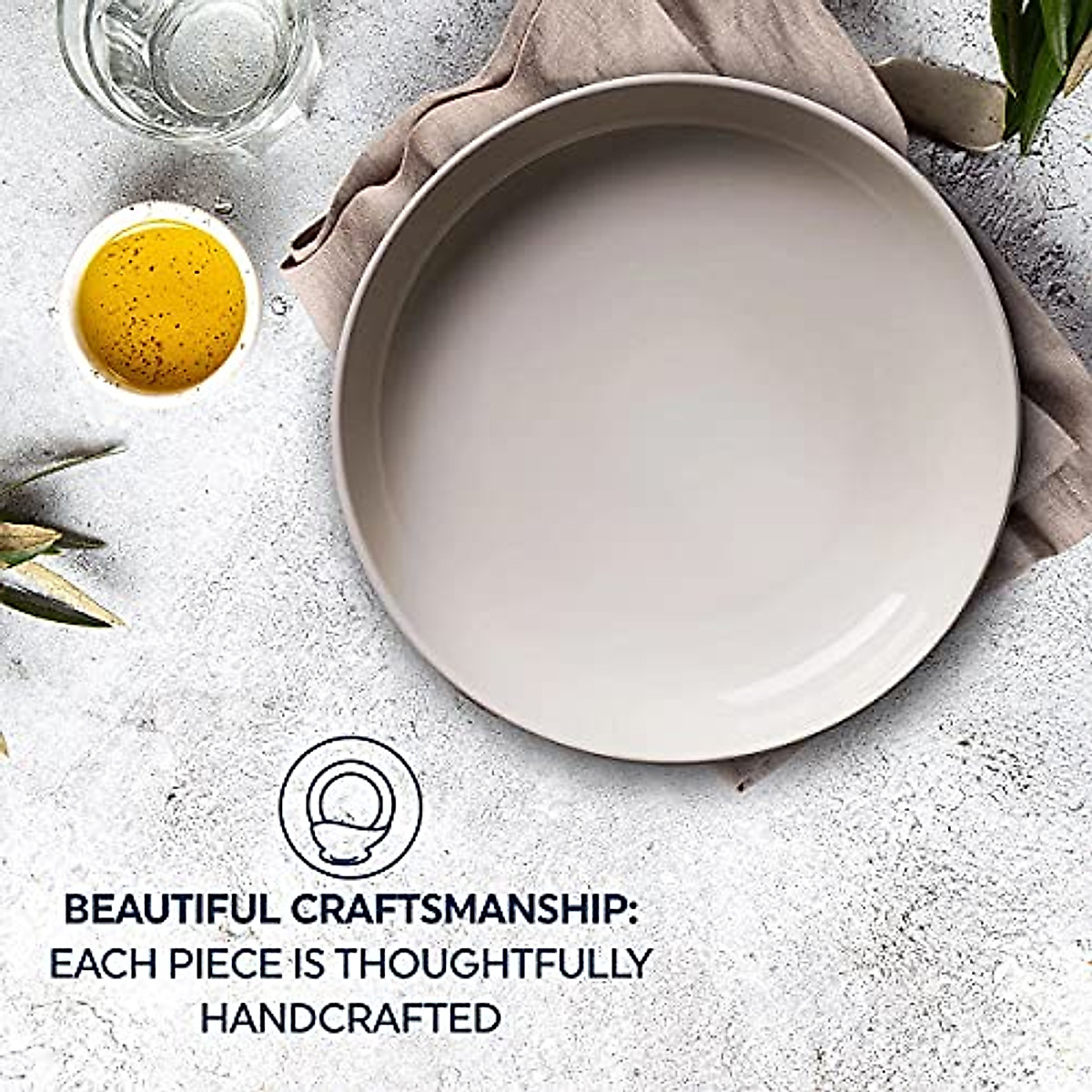 Corelle Stoneware 4-Pc Meal Bowl Set, Handcrafted Artisanal Double Bead Cereal Bowls, Solid Glaze Stoneware, 8-1/2-Inch Pasta Bowl Set, Oatmeal