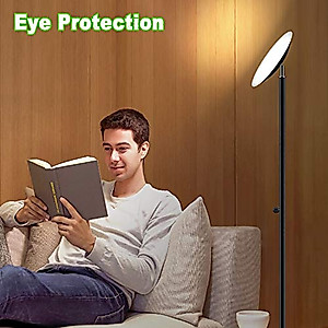 Lakumu Torchiere Floor Lamp, LED Floor Lamp, Stepless Dimmable, Tall Free Standing Light, 5000K Daylight White, Modern Sky Lamp, Super Bright Floor Lamp for Living Room Office Bedroom, Matte Black