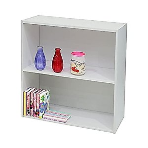 Pilaster Designs Contemporary White Wood Darrin 2 Tier Open Shelf Bookcase Storage Organizer