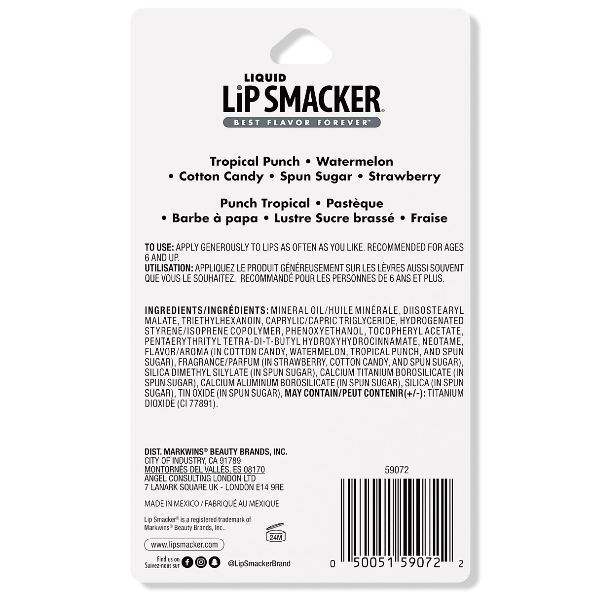 Lip Smacker Liquid Flavored Lip Gloss Friendship Pack |Tropical Punch, Watermelon, Cotton Candy, Sugar, Strawberry | Stocking Stuffer | Christmas Gift, Set of 5