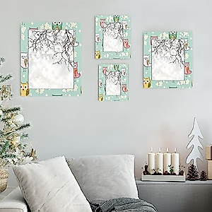 POFATO Cartoon Owl White Chrysanthemum 4x6 Picture Frame Wood Photo Frame for Tabletop Display Wall Mount Picture Frame Display 4x 6 Inch Photo Wall Decor Home Gift Frames