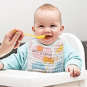 Zainpe 5Pcs Muslin Baby Bibs Star Cat Rabbit Pattern Cotton Lap-Shoulder Cloths Drool Bibs Machine Washable Pullover Feeding Bib with 6 Absorbent & Soft Layers for Unisex Infants Toddlers Newborns