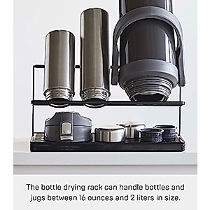 Yamazaki Home Tower Countertop Two Tier Bottle Drying Rack, Wide Jug Storage Stand with Drainage Tray for Kitchen Counter for Glass Metal Or Plastic Bottles - Steel