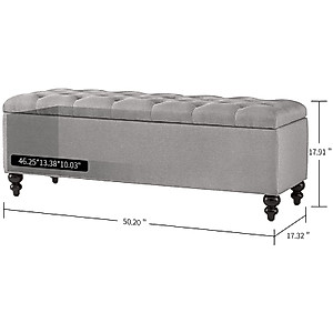 Storage Ottoman 50.2 Inches Upholstered Fabric Bench，Button Tufted for Living Room，Bedroom End of Bed Bench Withstands 303lbs (Grey)