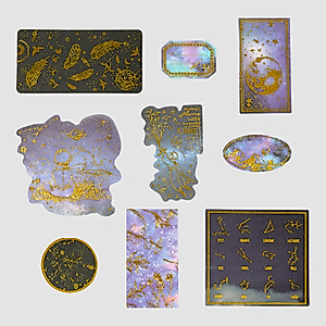 Knaid Celestial Black Gold Foil Stickers Set (60 Pieces) - Decorative Planet Moon Space Galaxy Astronomy Planner Sticker for Scrapbooking Bullet Journaling Junk Journal DIY Art Crafts Album Calendars