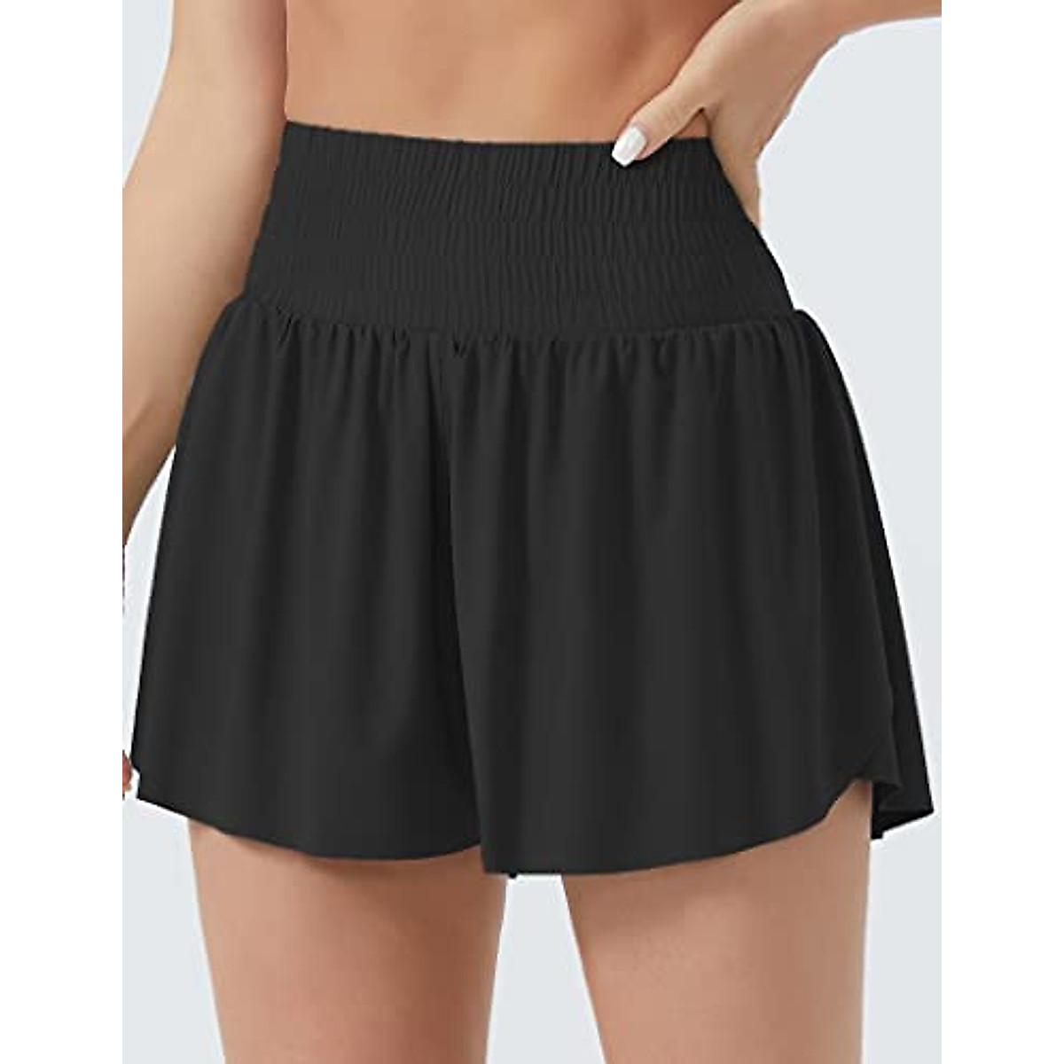 THE GYM PEOPLE Women's High Waisted Flowy Running Shorts Butterfly 2 in 1 Athletic Workout Skirt Shorts Black